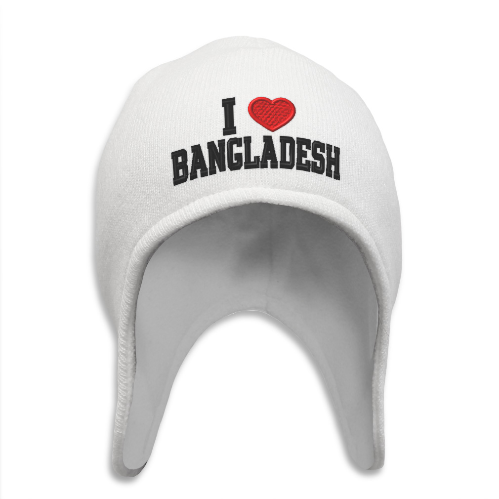 Ear Flap Beanie for Men & Women I Love Bangladesh Acrylic Skull Cap ...