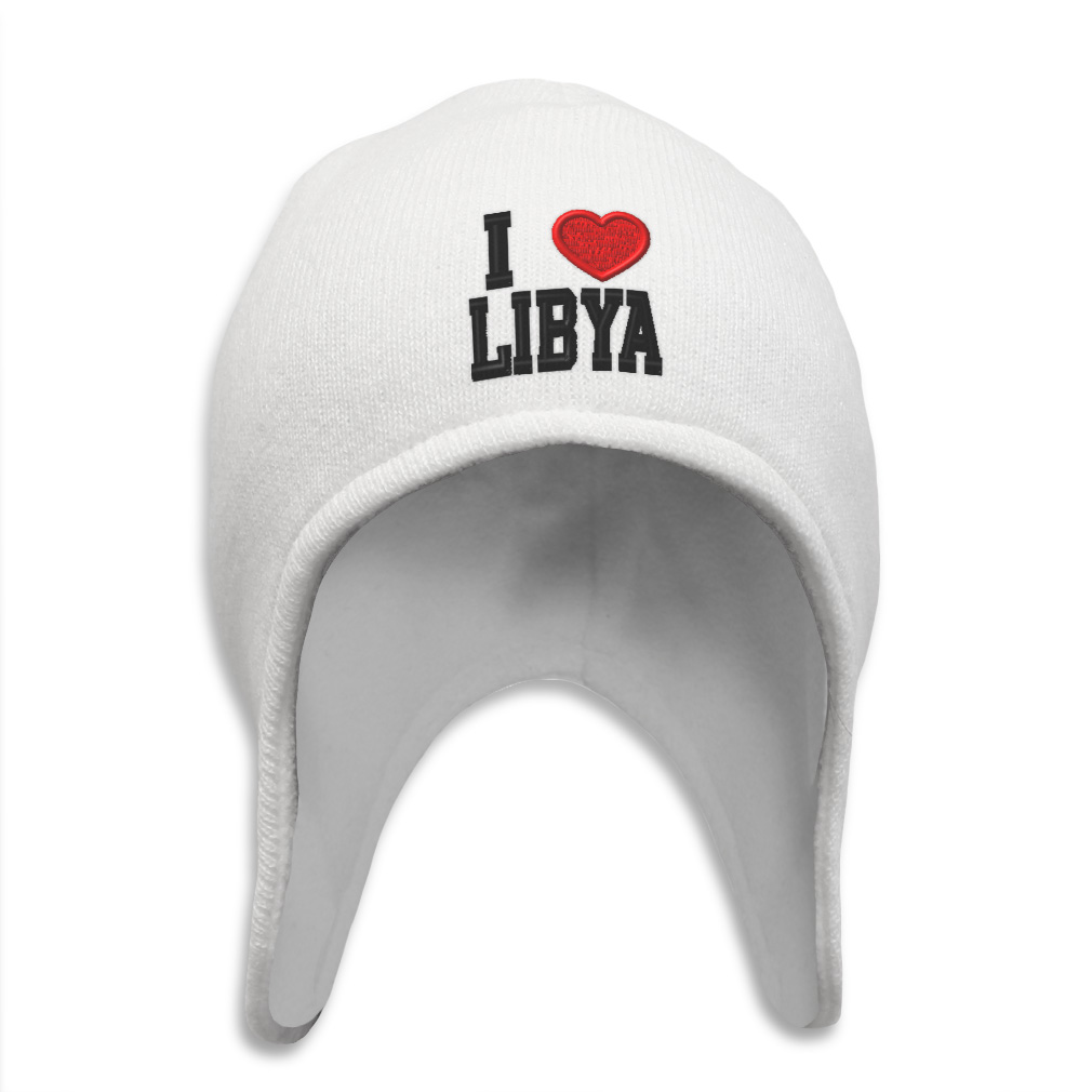 Ear Flap Beanie for Men & Women I Love Libya Acrylic Skull Cap Helmet ...