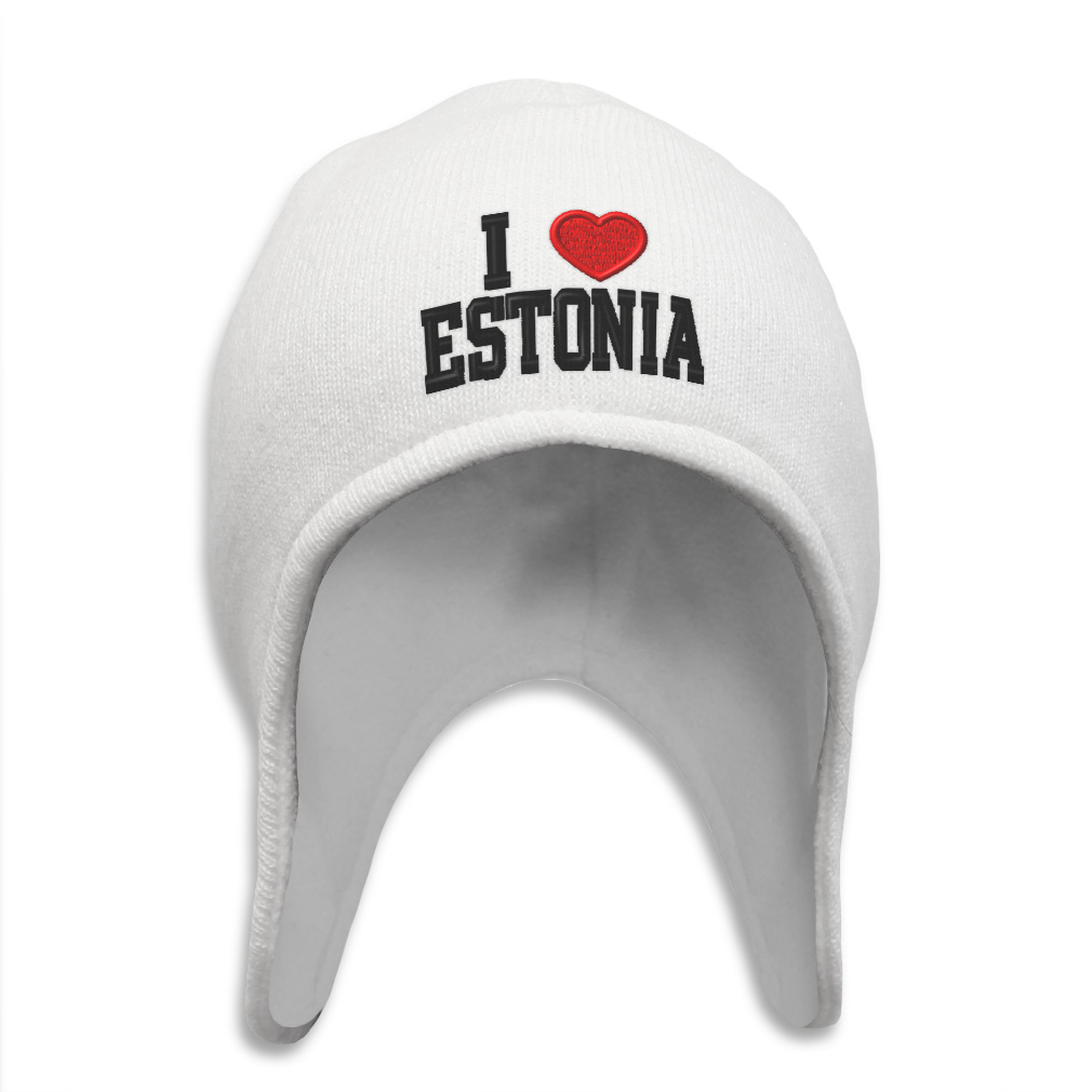 Ear Flap Beanie for Men & Women I Love Estonia Acrylic Skull Cap Helmet ...
